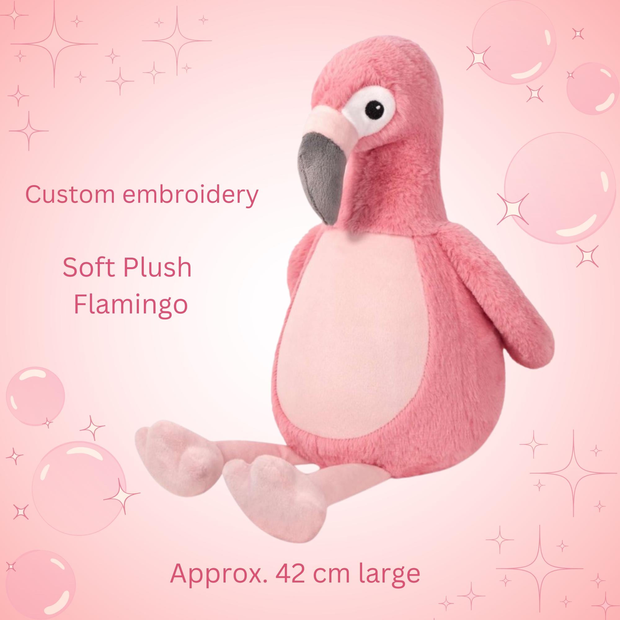 Unique Sweet Flamingo Plushie, Custom Embroidered Flamingo Cuddly Toy ...