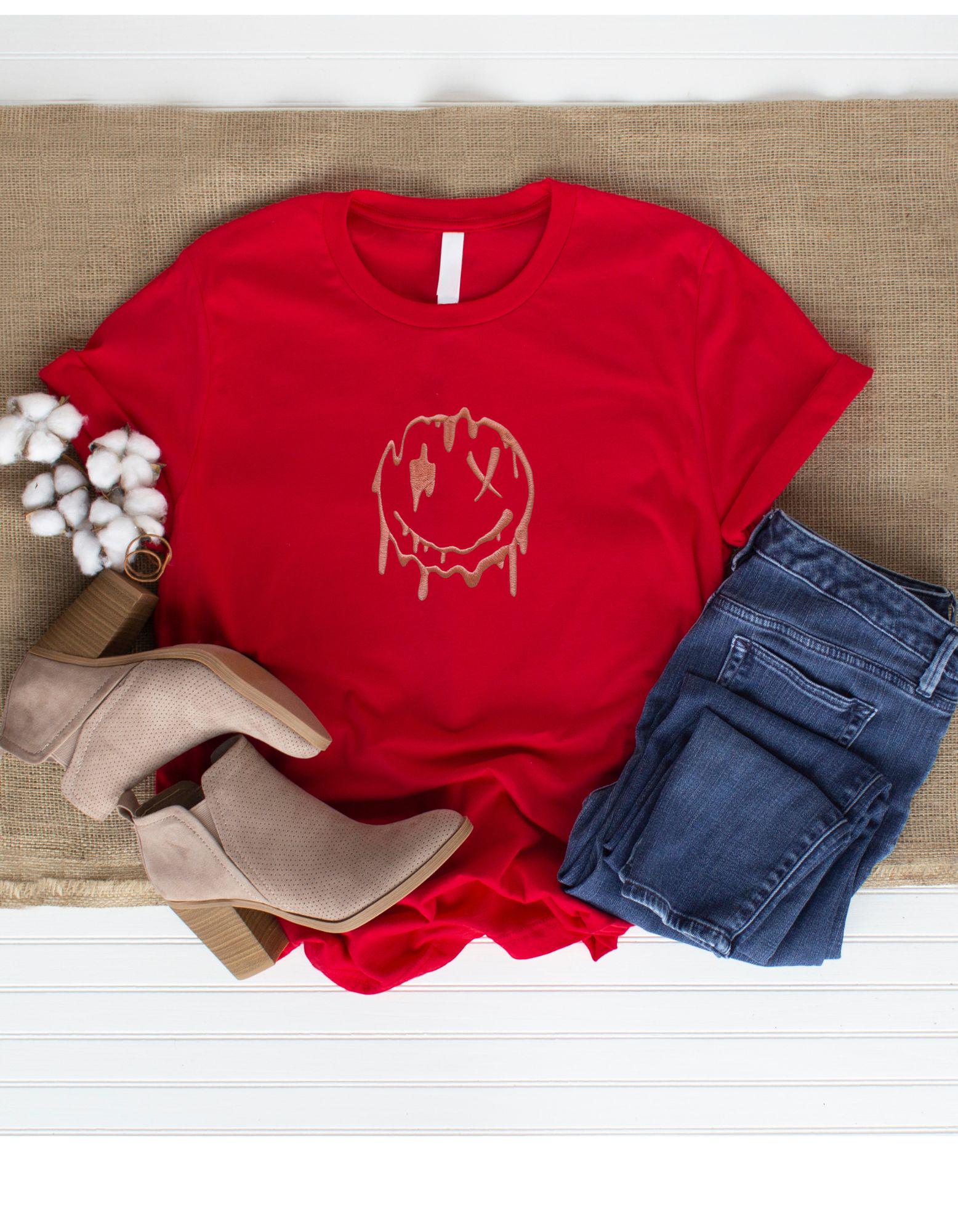 Vintage Melting Smiley Face Tee-fun Embroidery Gift Shirt, Whimsical ...