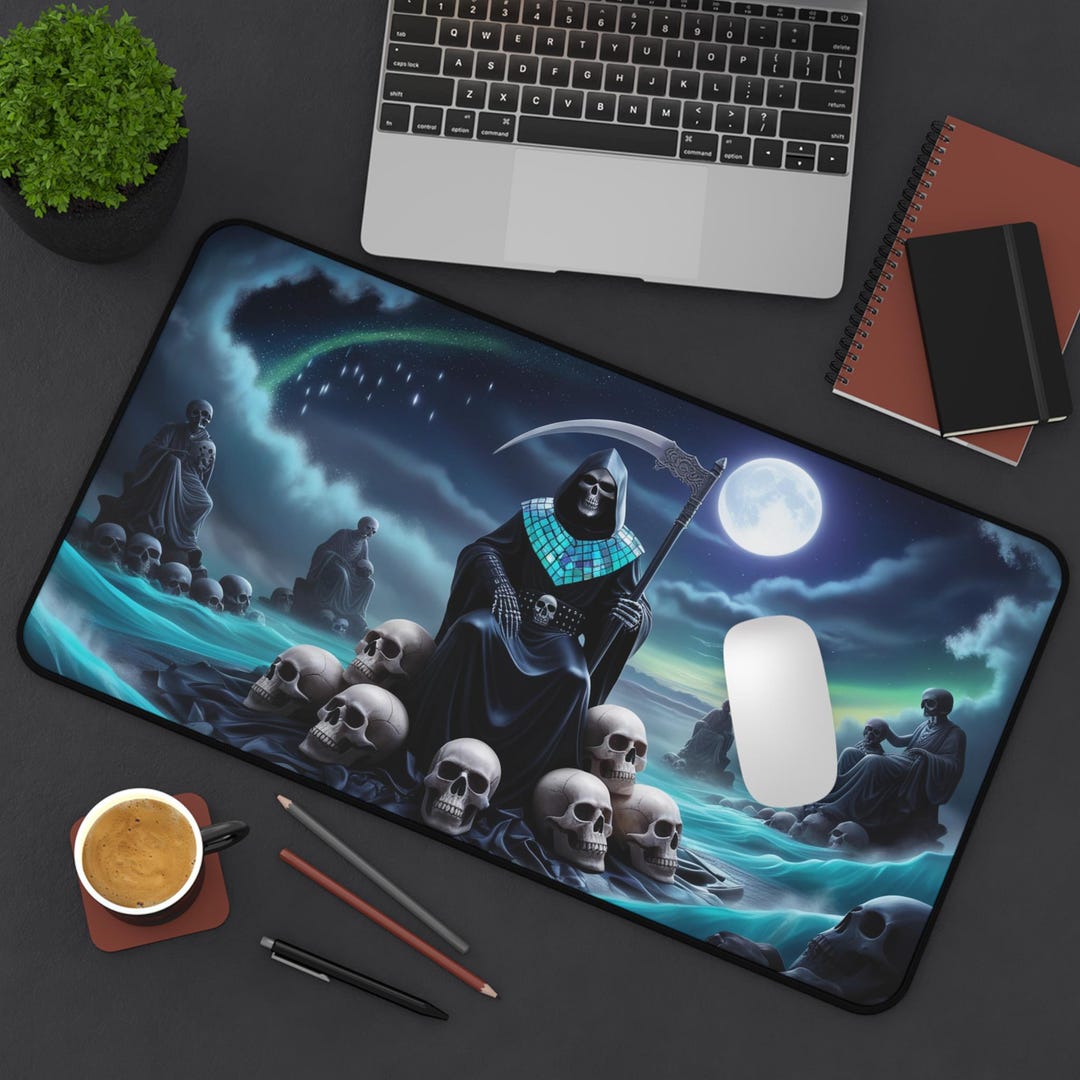 Grim Reaper Sitting on Skulls Mouse Pad, Computer Desk Mat, Large Size ...