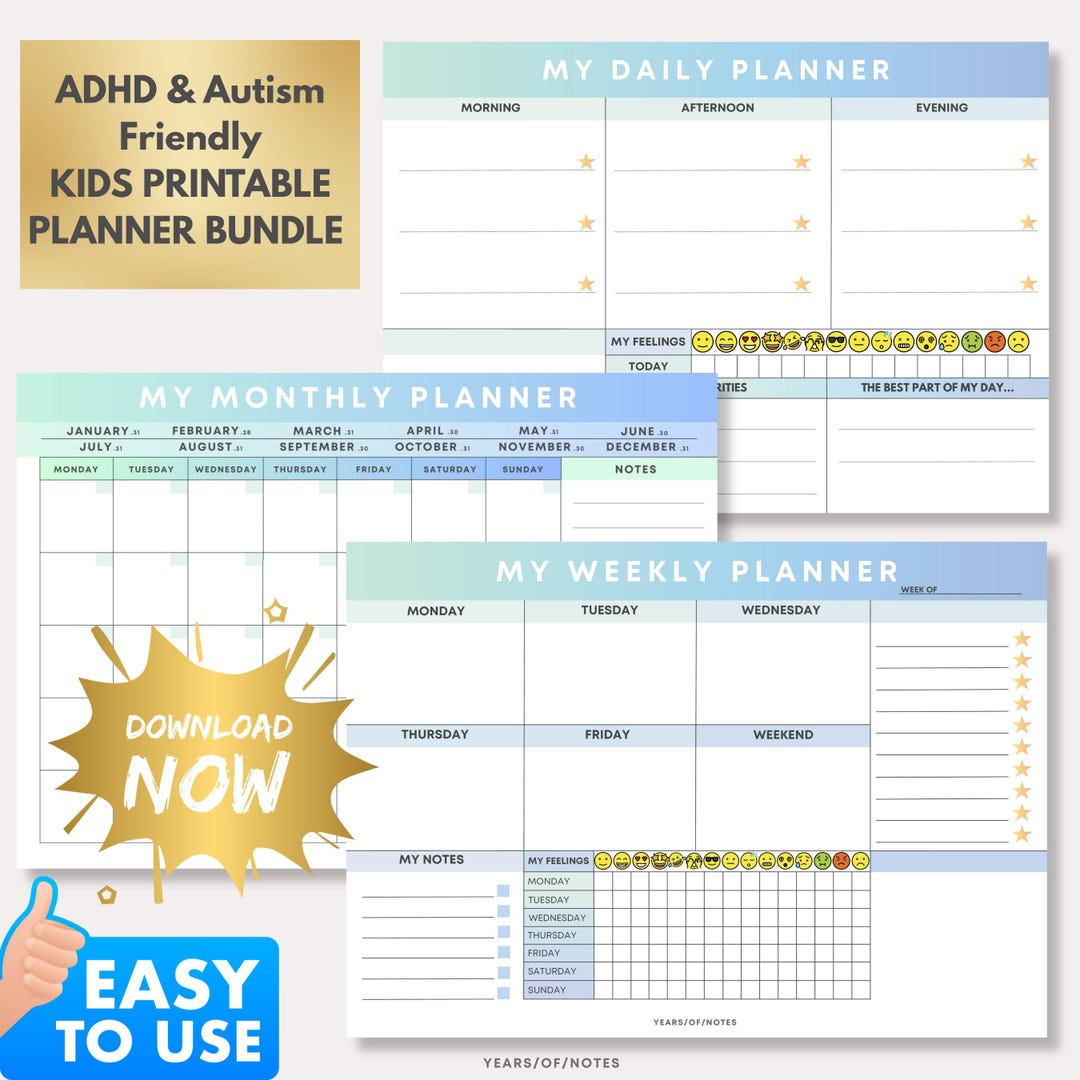 Neurodivergent Kids Planner Set: Daily, Weekly, Feelings Tracker (PDF ...