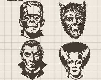 Classic Horror Monster SVG Bundle: Dracula, Frankenstein (digital Files ...