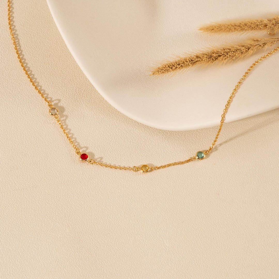 Dainty Family Birthstone Necklace, Gold Birthstone Necklace ,kids ...