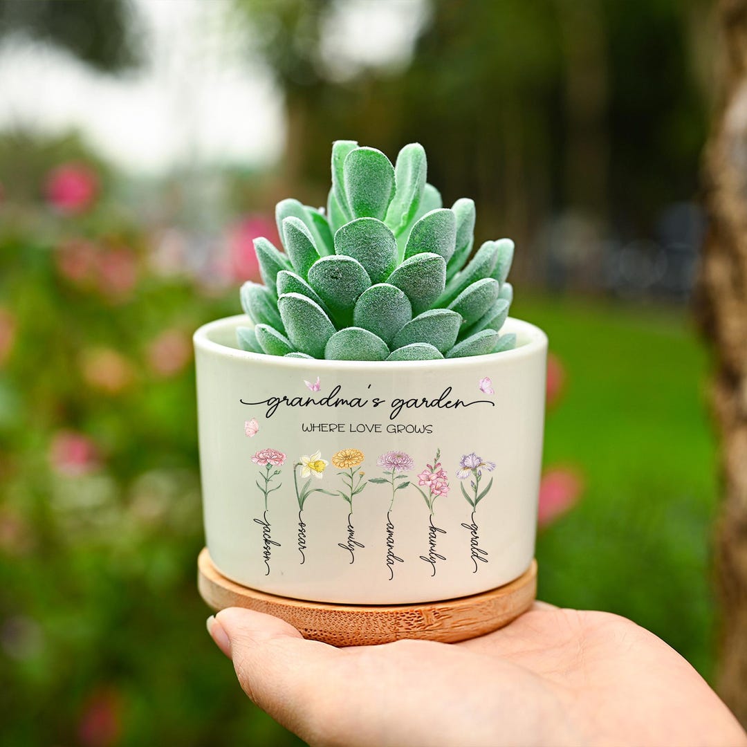 Custom Grandma's Garden Plant Pot, Moms Pot With Family Birth Flower ...