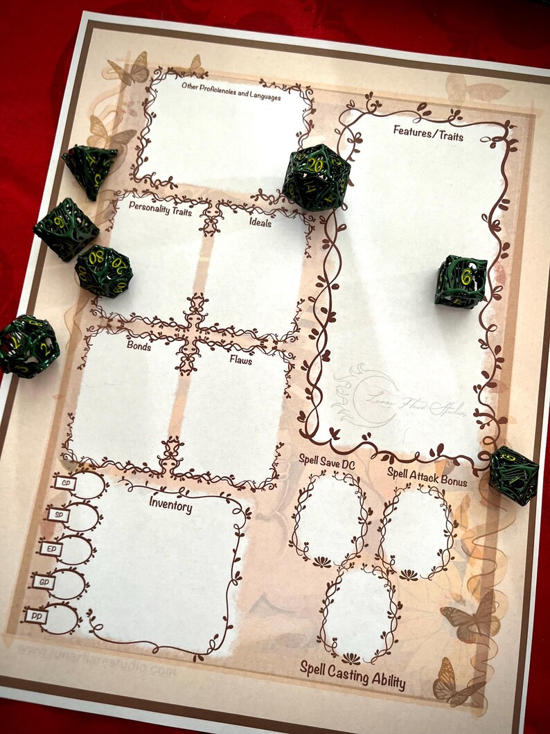 Butterfly Themed Dnd 5e Character Sheet Digital Download - Etsy