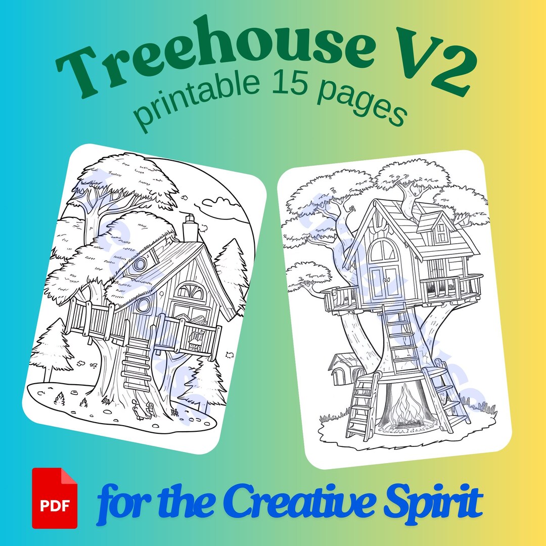 Treehouse | Volume 2 | Digital Coloring Pages | 15 Pages - Etsy