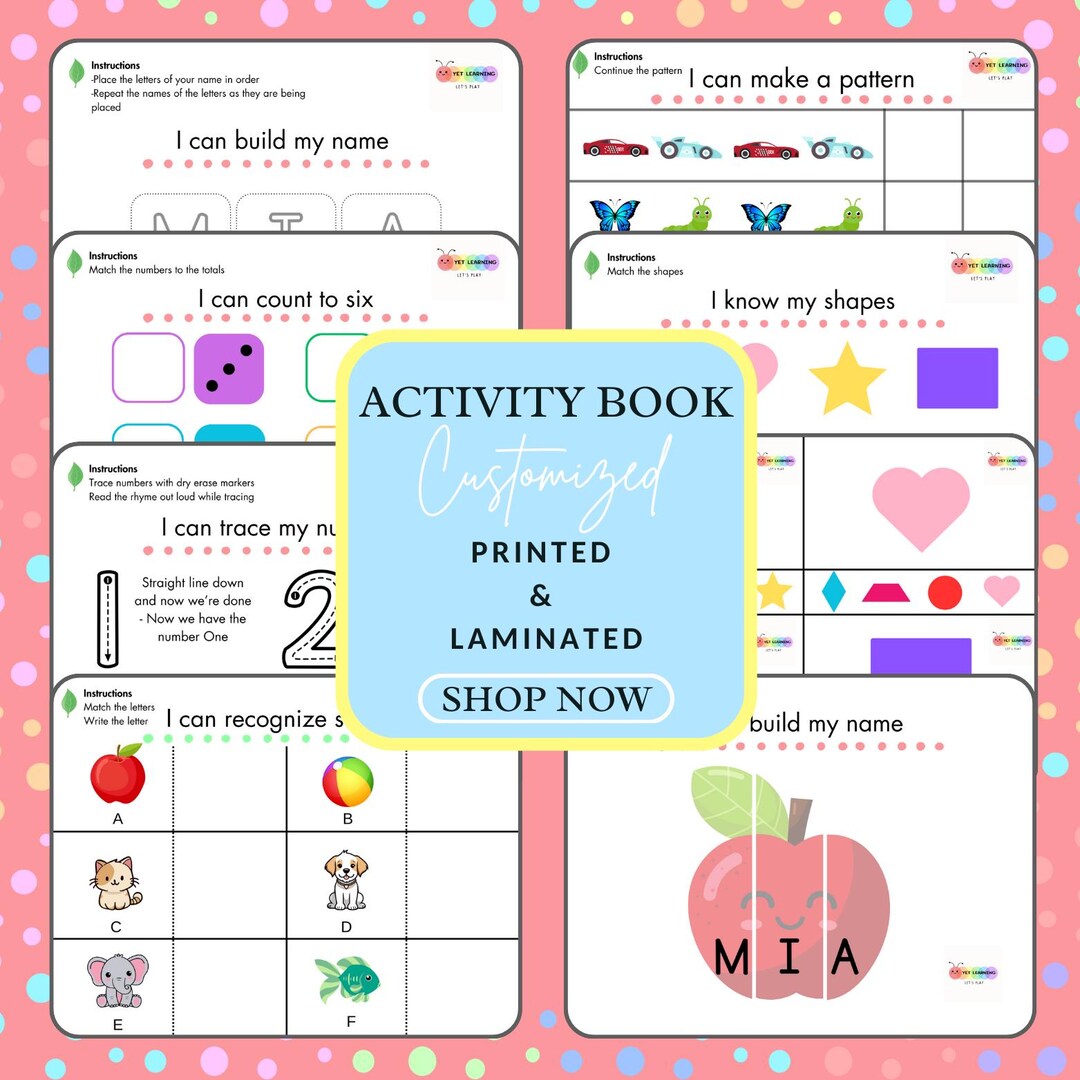 Personalized Laminated Activity Book preschool Learning kids Gift ...