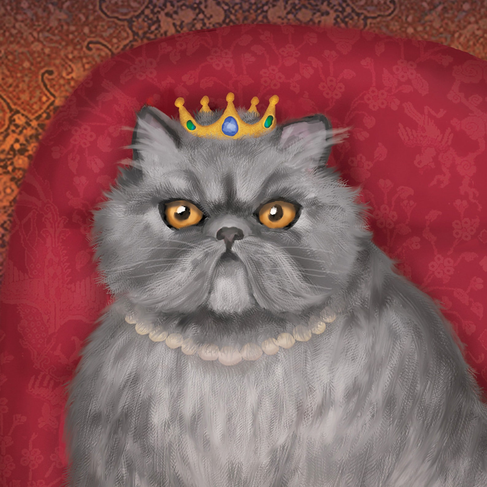 Persian Cat With Pearls Print - Etsy
