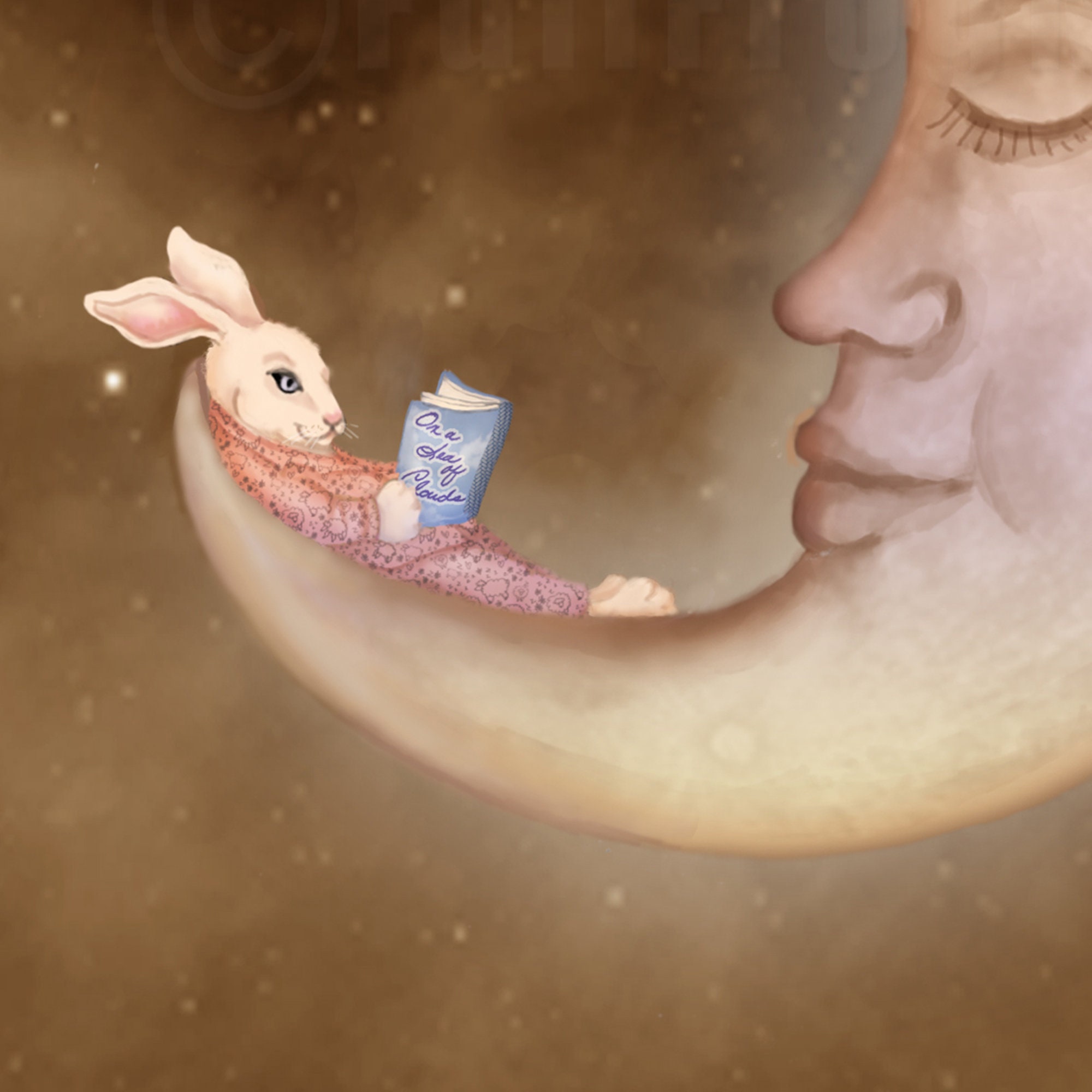 Rabbit Moon on a Sea of Clouds Print | Etsy