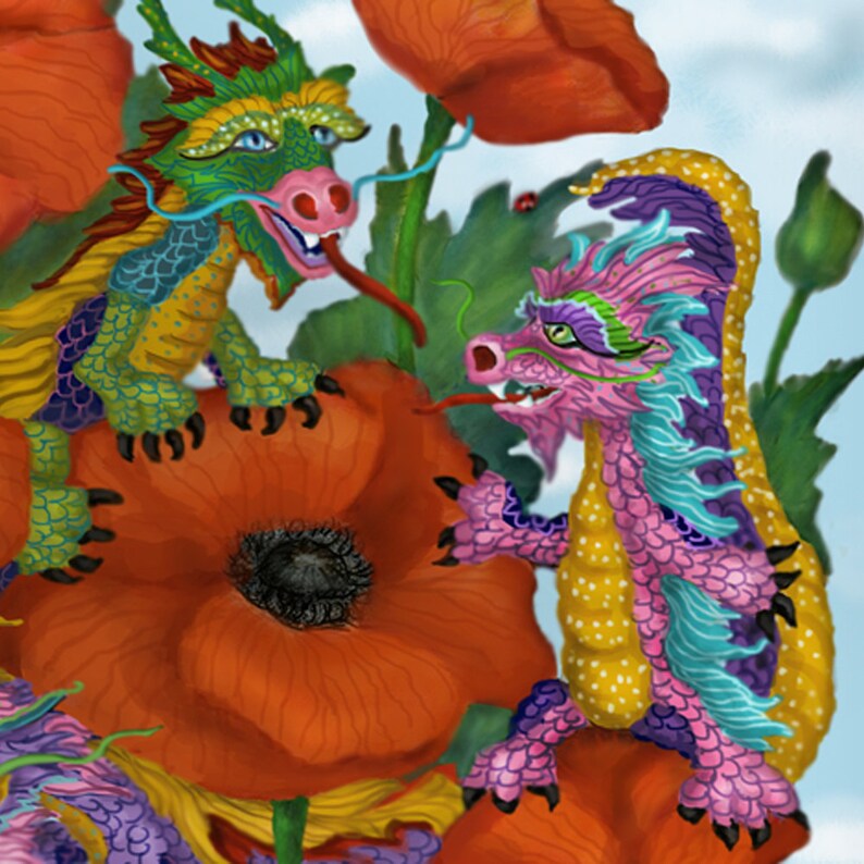 Dragons and Poppies Print - Etsy