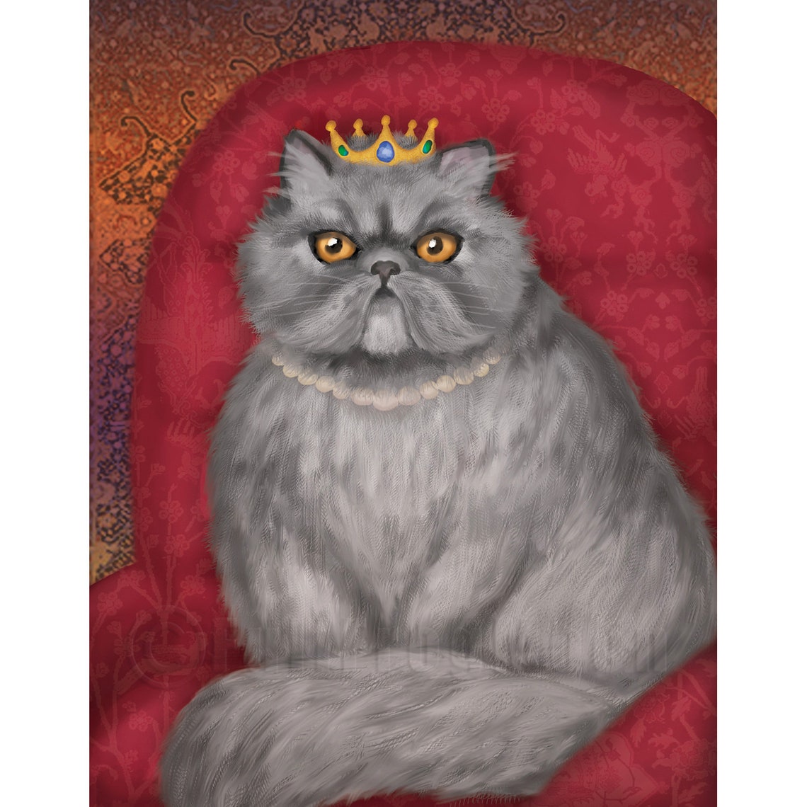 Persian Cat With Pearls Print - Etsy