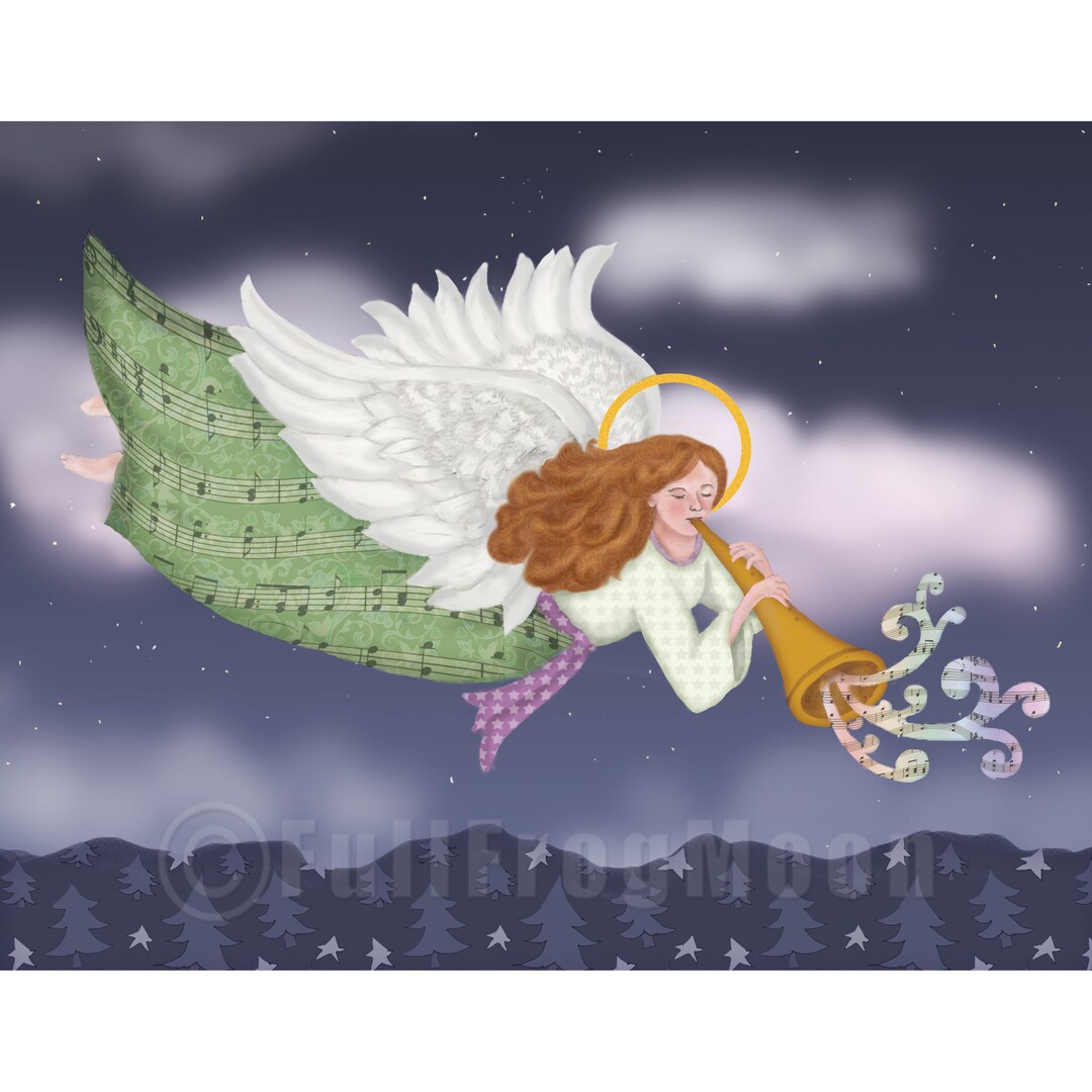Angel With Horn Print - Etsy