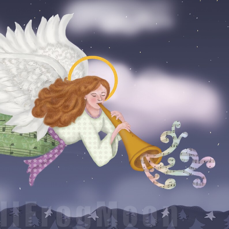 Angel With Horn Print - Etsy