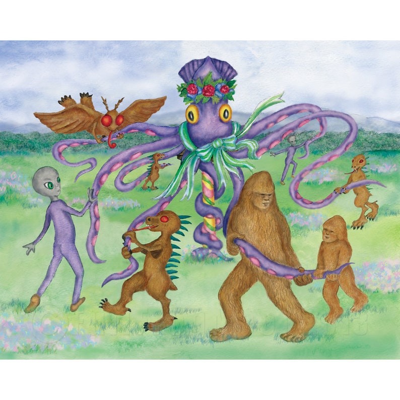 Cryptids and Aliens Dance Around the Maypole Print - Etsy