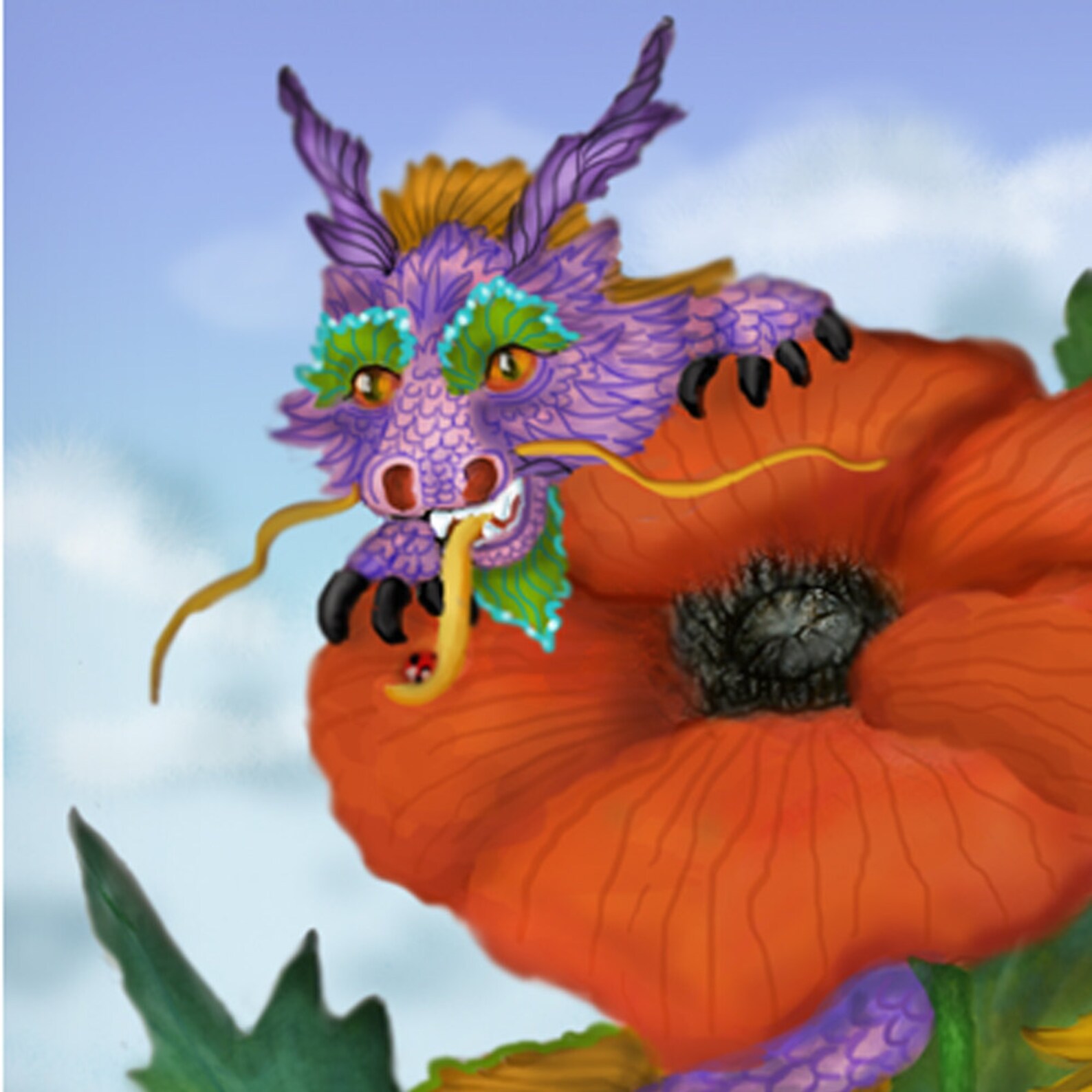 Dragons and Poppies Print - Etsy
