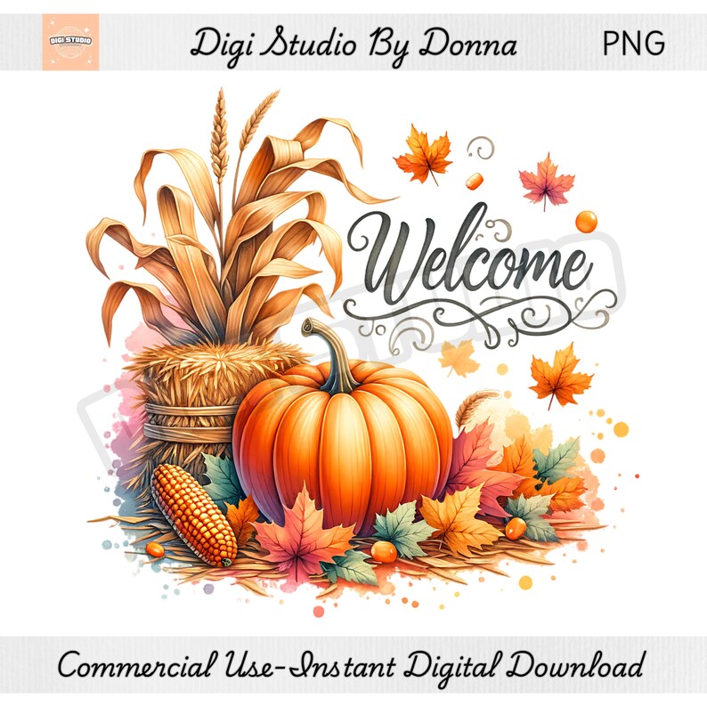 Fall Welcome Pumpkin PNG: Autumn Harvest Digital Download - Etsy