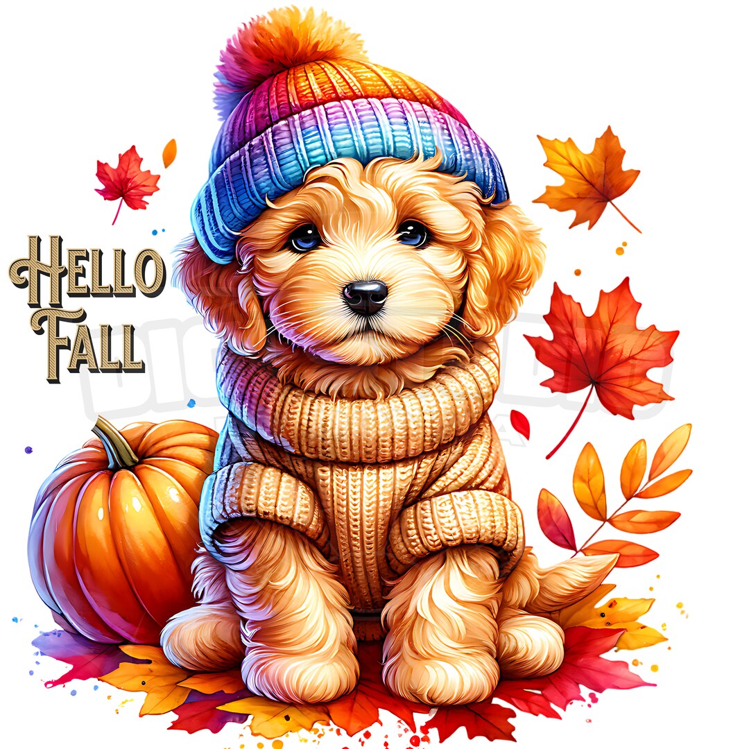 Hello Fall Goldendoodle PNG Sublimation Design, Autumn Vibes Print File ...