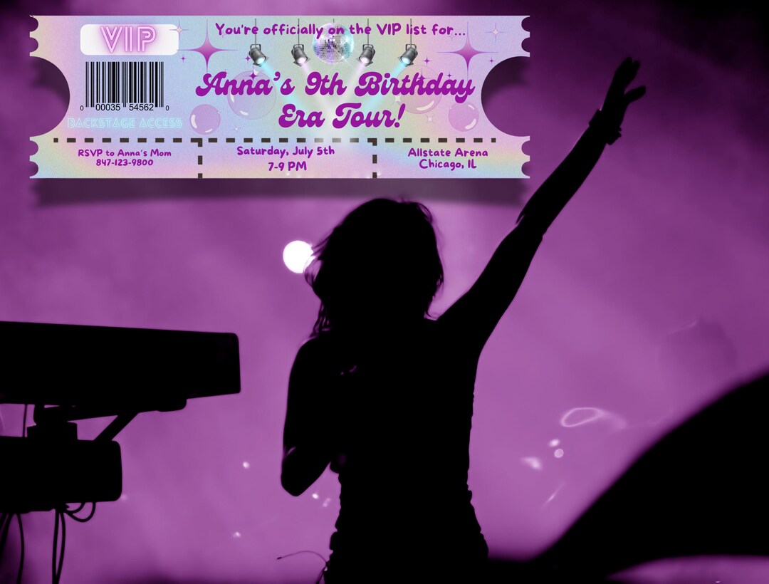 Birthday Era Tour Ticket Invitation: Editable VIP Pass (digital ...