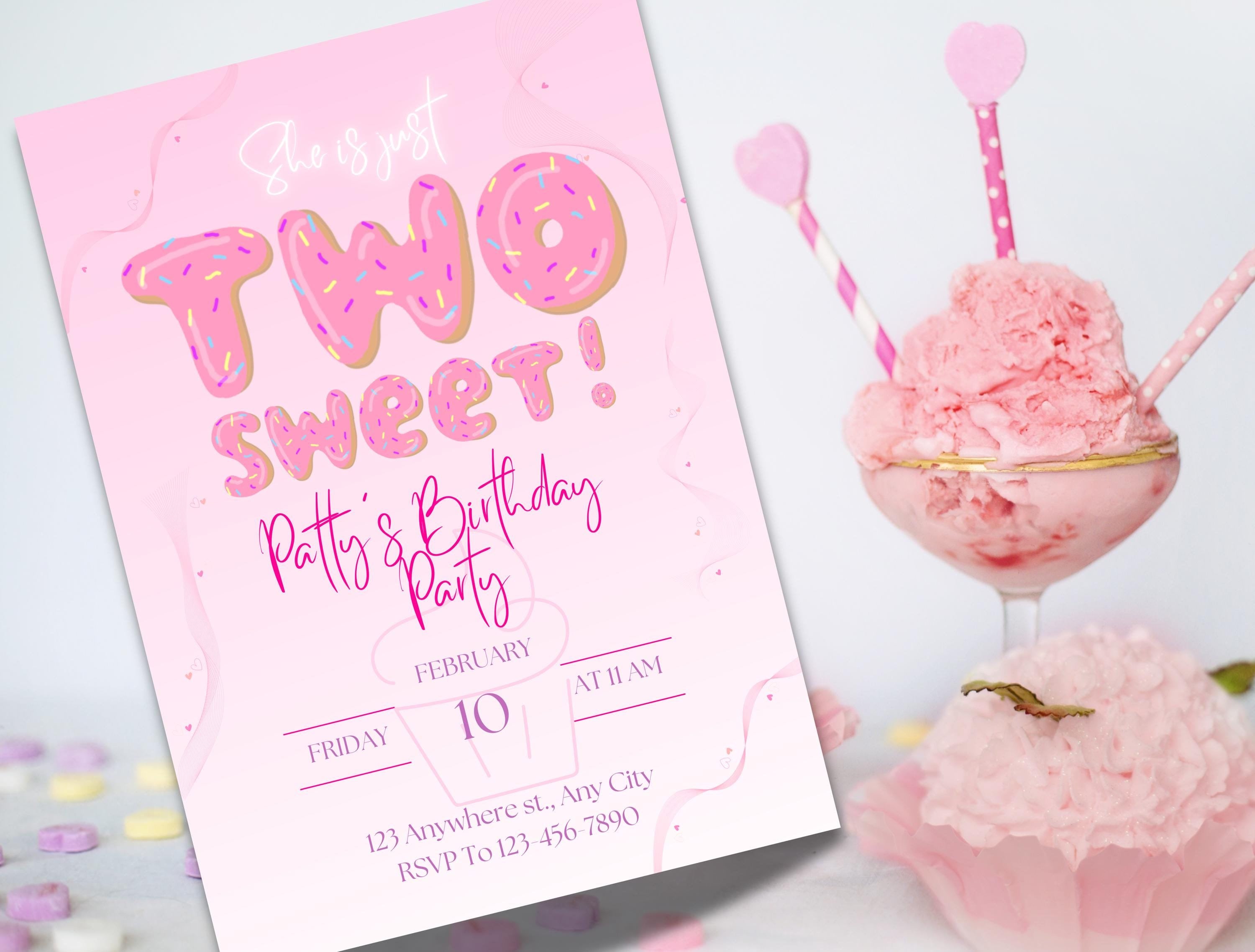 Two Sweet Birthday Invitation: Editable Second Birthday Template ...