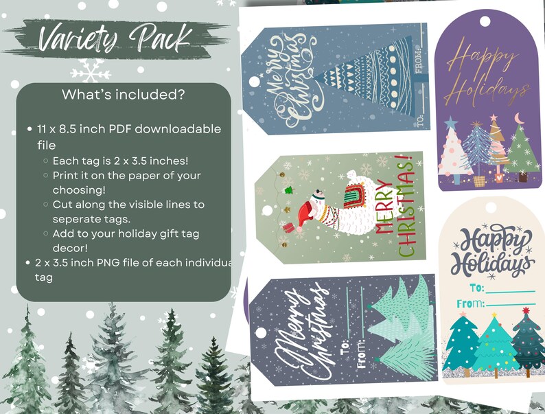 Printable Holiday Gift Tag Template, Variety Pack, Digital Download ...
