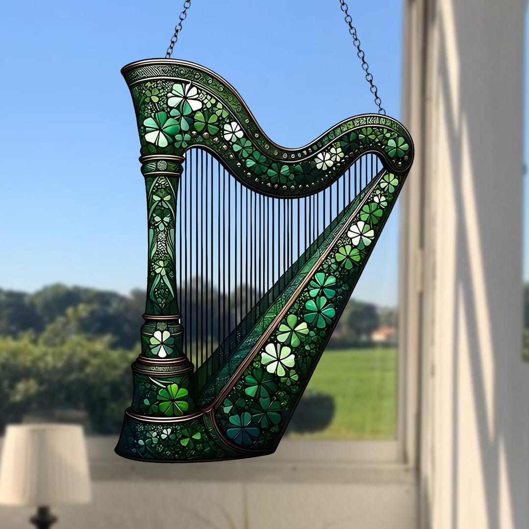 Irish Harp ACRYLIC Suncatcher, Patrick Day Suncatcher, Shamrock Harp ...