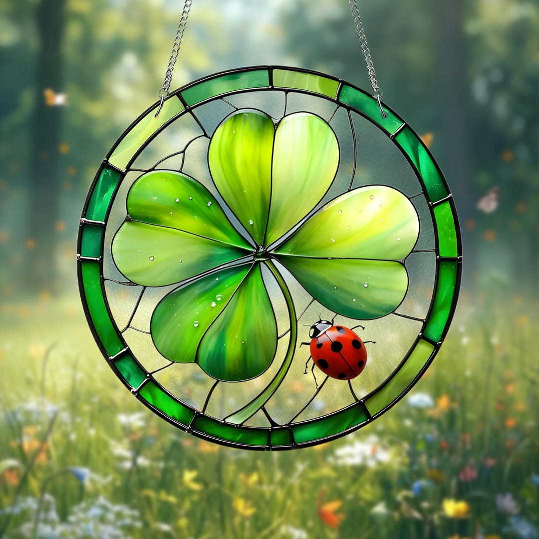 Four Leaf Clover Faux Stained Glass Suncatcher, Happy St Patrick's Day ...