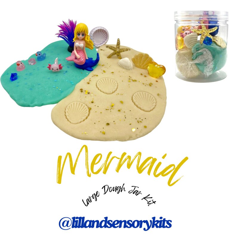 Mermaid Large Play Dough Jar Blonde, Mermaid Sensory Kit, Sea, Busy Box ...