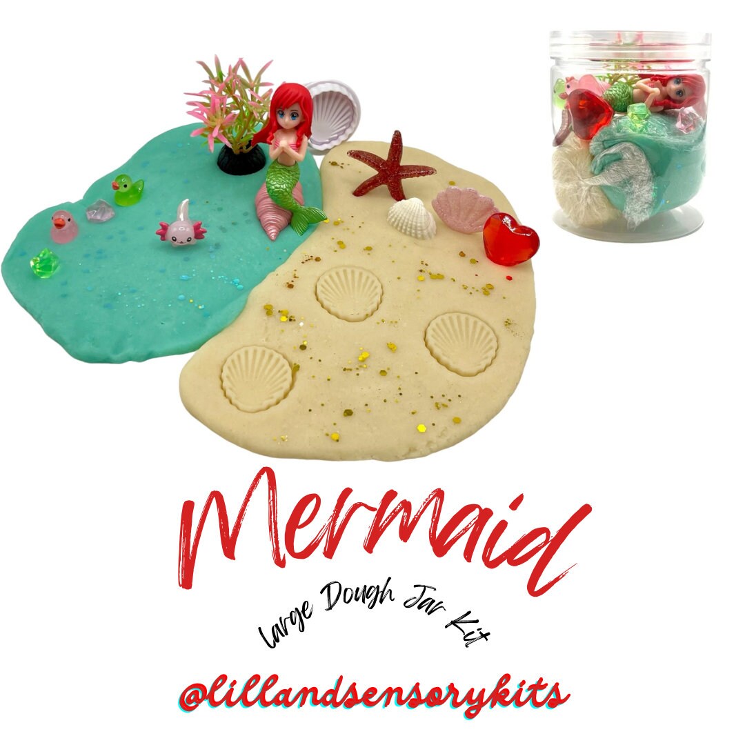 Mermaid Large Playdough Jar, Sensory Kit, Sea, Busy Box, Kids Gift ...