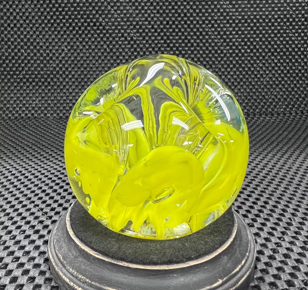 Vintage Art Glass Zimmerman Pen Holder Magnum Paperweight Yellow Floral ...