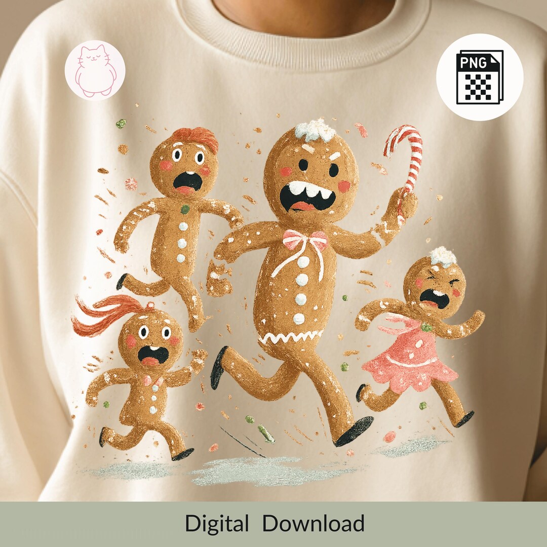 Chaotic Gingerbread Family PNG, Funny Christmas Cookie Clipart, Retro ...