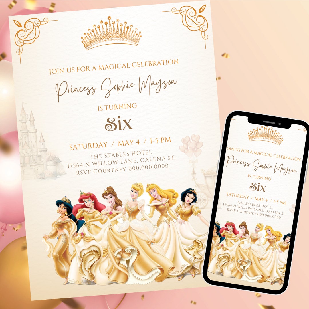 Editable Princess 6th Birthday Invitation for Girls Customizable ...