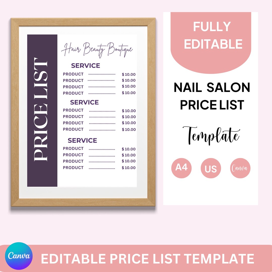 Editable Hair Salon Pricing Flyer Template DIY Price Sheet Salon ...