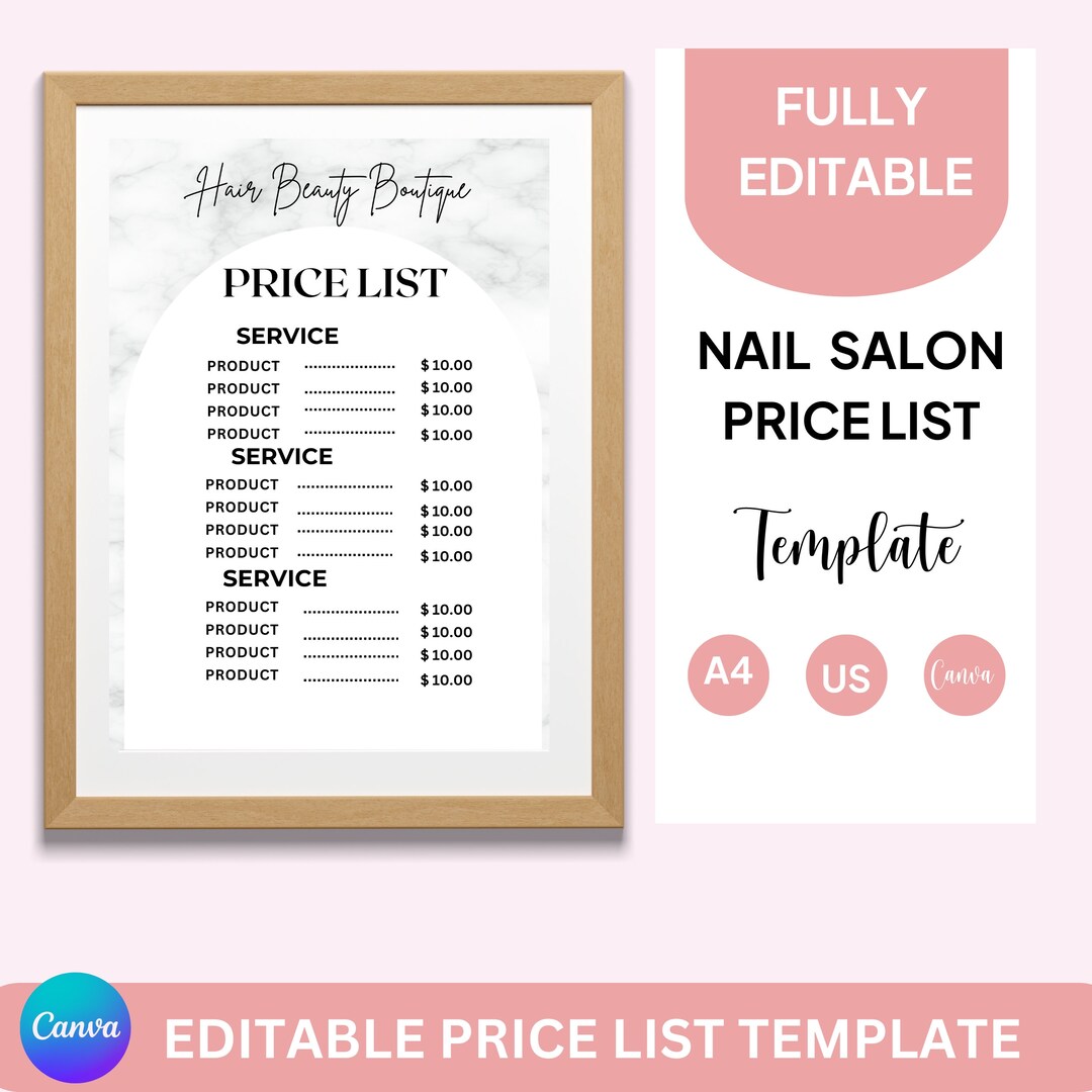 Editable Price List Template Small Business & Salon Pricing Sheet ...