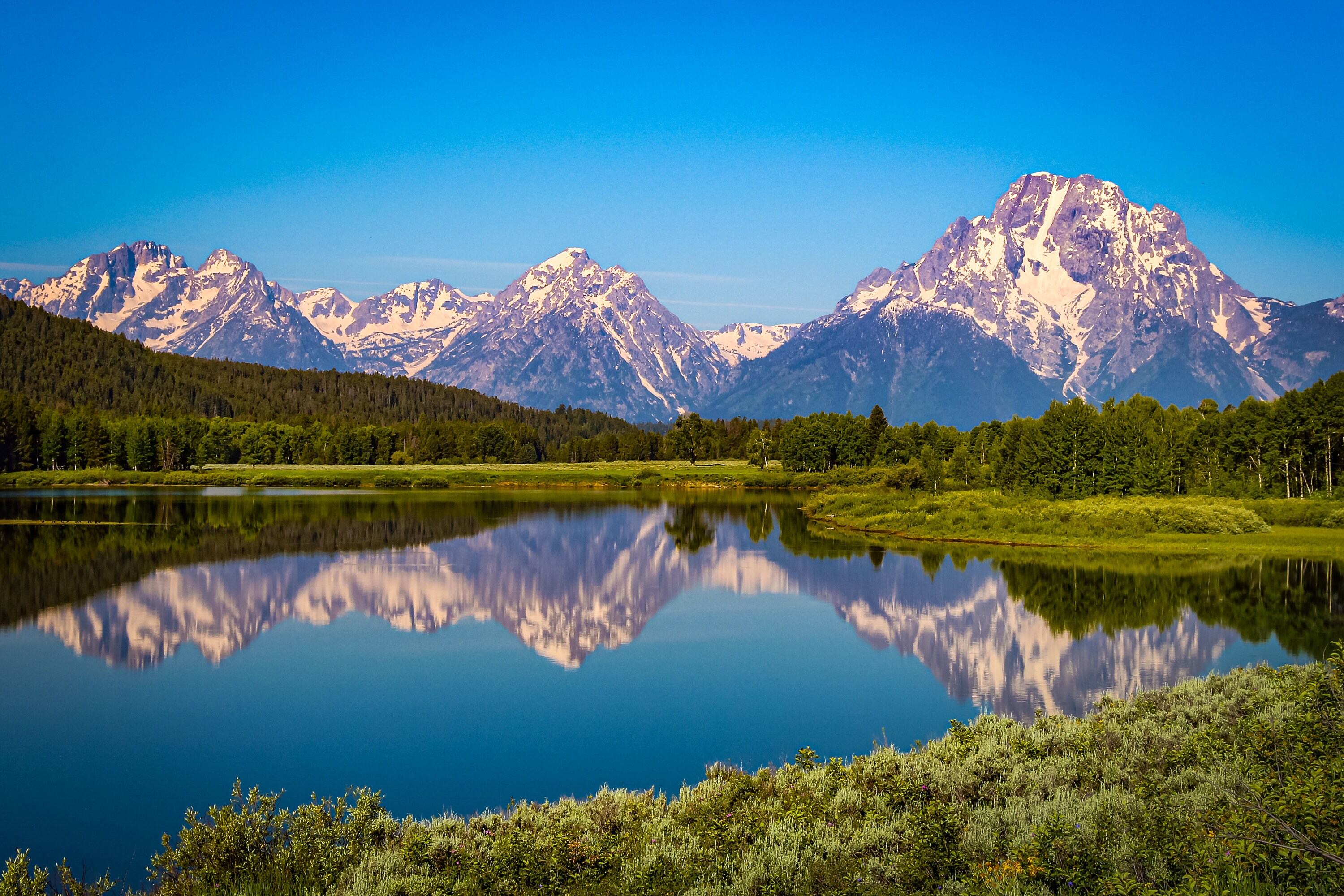 Teton Mountains Snake River Reflection at Oxbow Bend, Jackson Hole ...