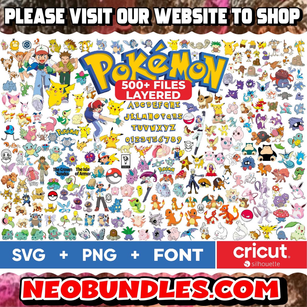 Pokemon SVG Bundle, Pokemon Font Svg, Pikachu Svg Files for Cricut and ...