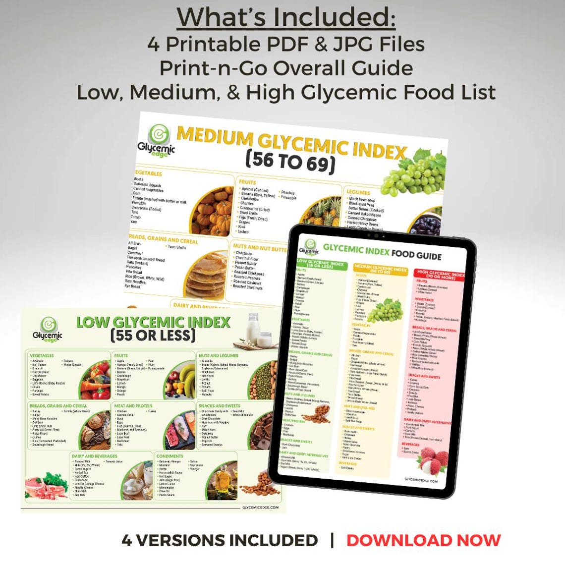Glycemic Index Food List, Printable Shopping List PDF, Low Glycemic Foods, Diabetic Food List ...