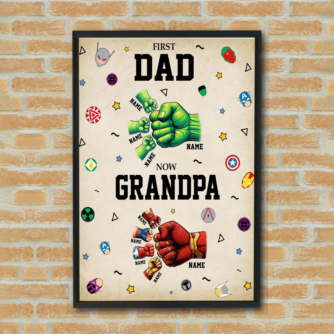 Personalised First Dad Now Grandpa, Daddy Superhero Frames, Grandpa ...