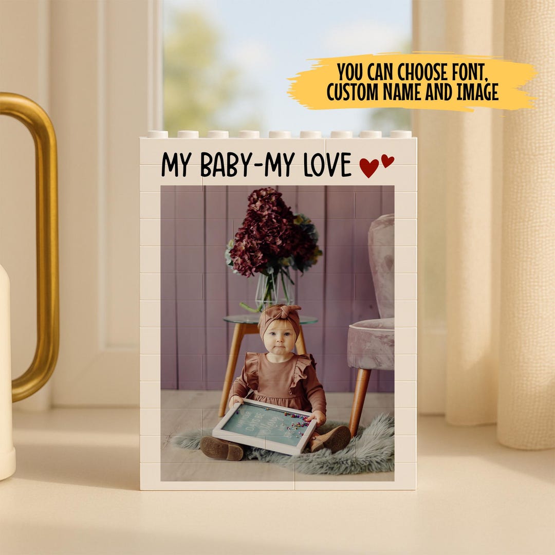 Custom Daddy and Me Brick Photo Block, Personalized Photo Building ...