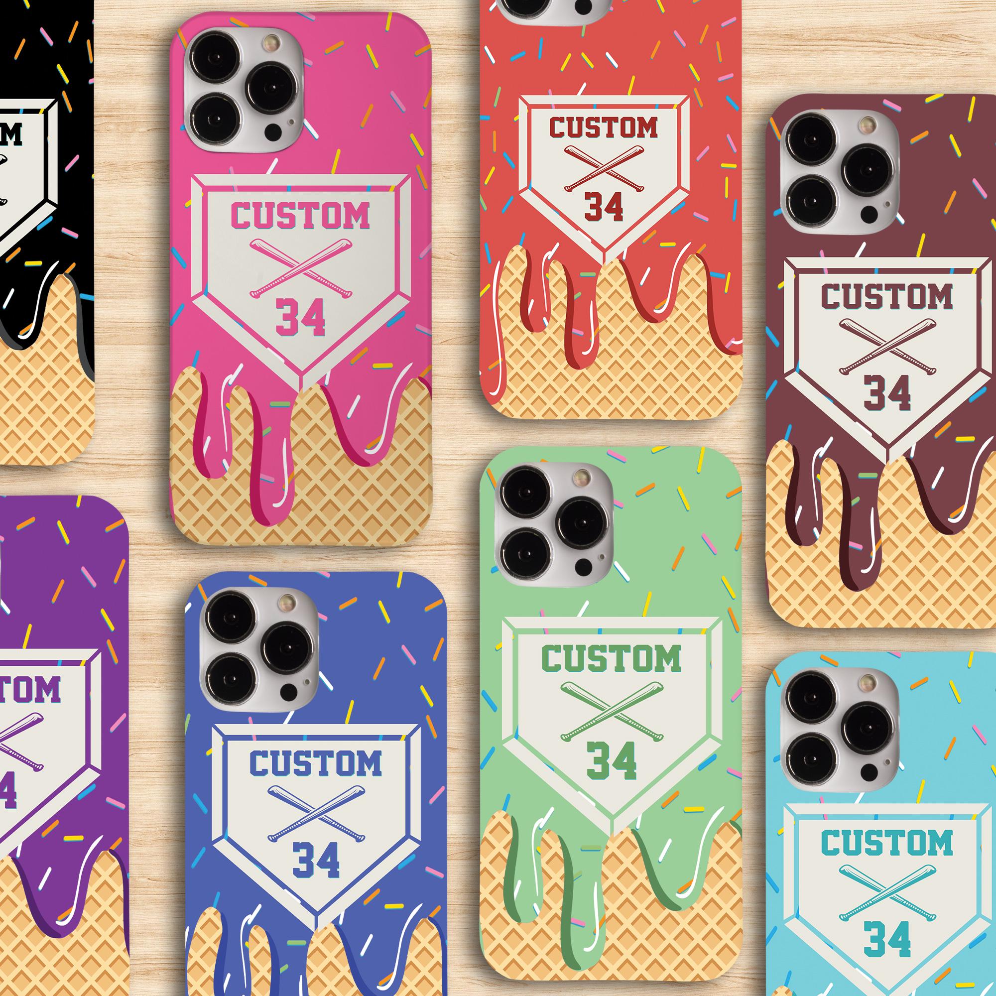 Custom Ice Cream Drip Baseball Phone Case, Drip Pink Blue Mint and ...