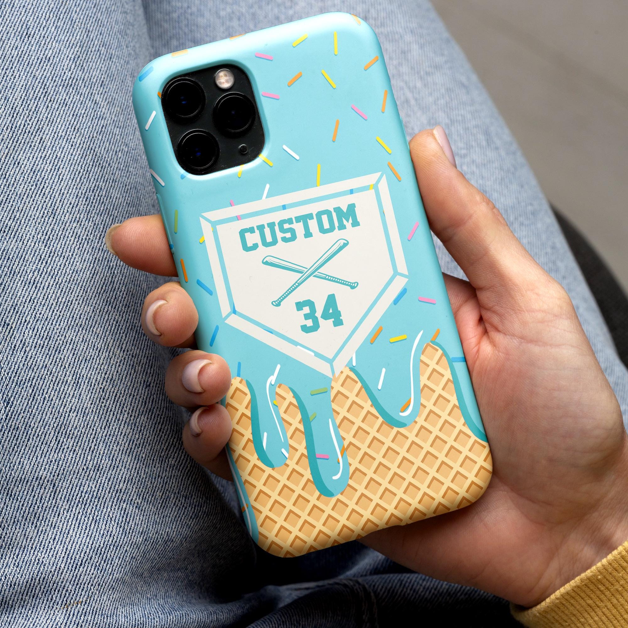 Custom Ice Cream Drip Baseball Phone Case, Drip Pink Blue Mint and ...