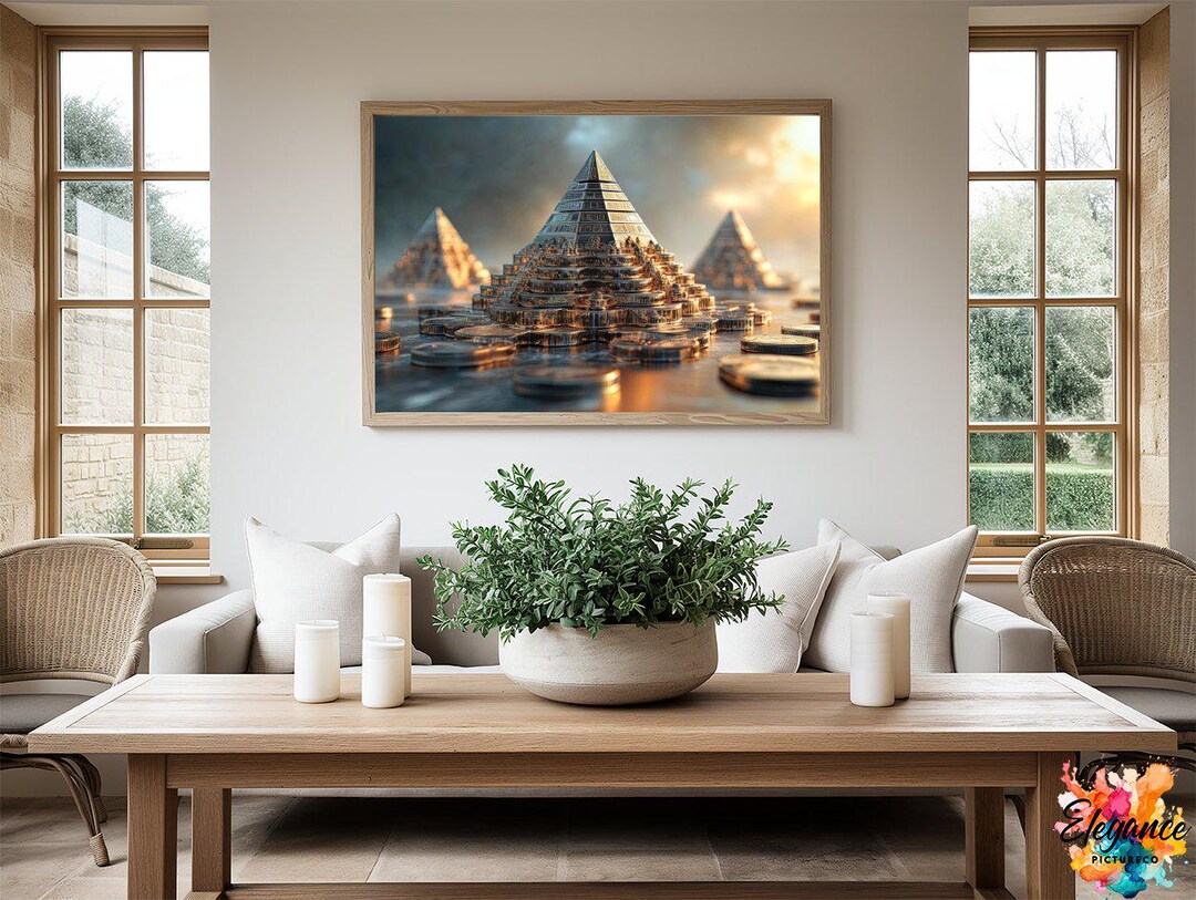 Ancient Pyramid Wall Art, Intricate Golden Pyramid Print, Mystical ...