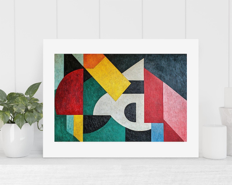 Abstract Geometric Wall Art, Modern Cubist Painting, Colorful ...
