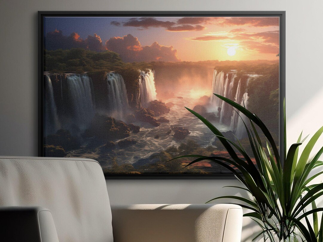Stunning Sunset Waterfall Landscape, Nature Wall Art, Sunset Waterfall ...