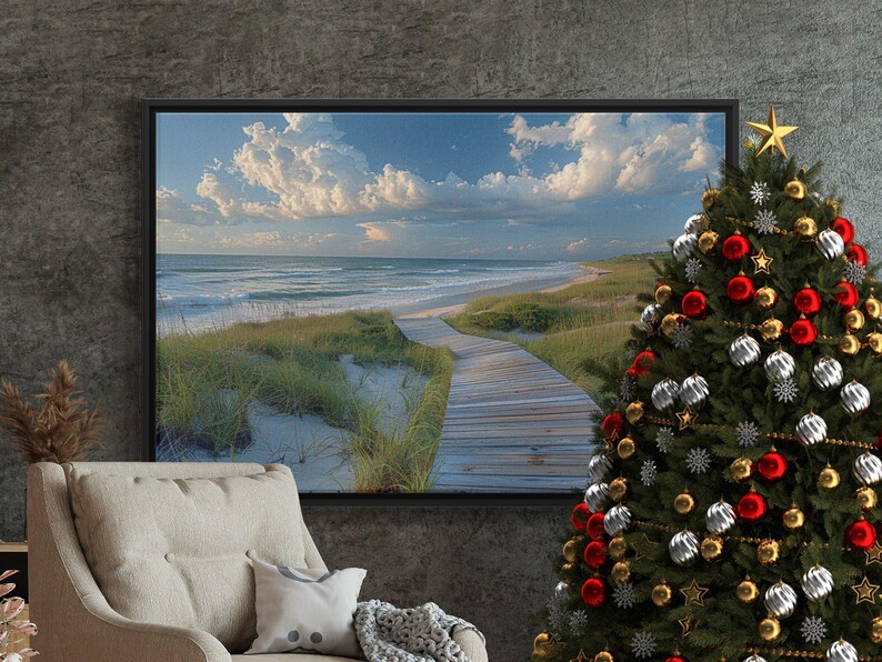 Coastal Beach Path Wall Art, Serene Ocean View Canvas, Tranquil Seaside ...