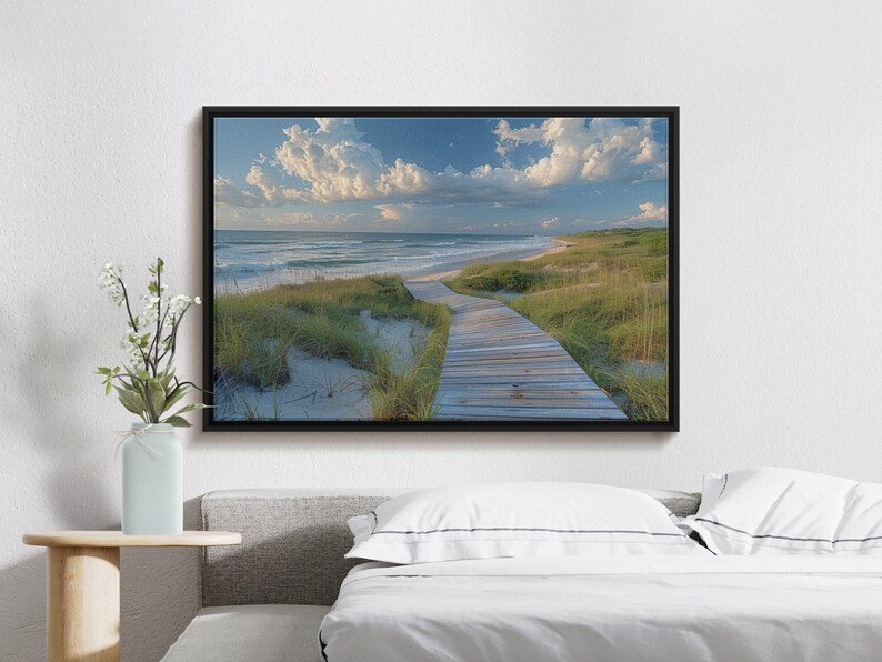 Coastal Beach Path Wall Art, Serene Ocean View Canvas, Tranquil Seaside ...