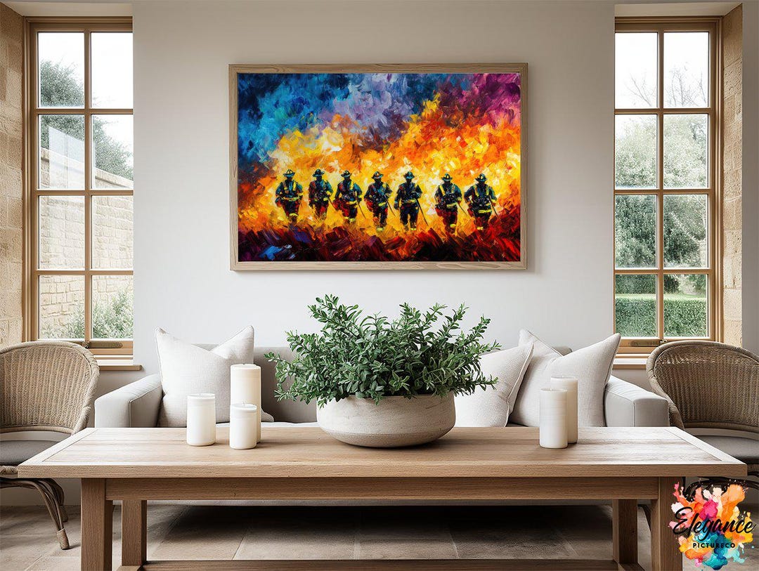 Firefighter Wall Art, Abstract Painting of Firefighters, Colorful ...