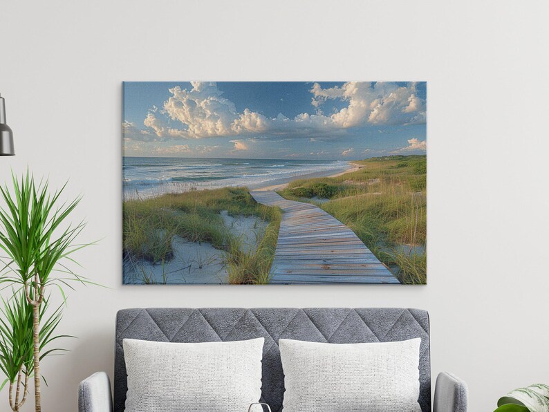 Coastal Beach Path Wall Art, Serene Ocean View Canvas, Tranquil Seaside ...