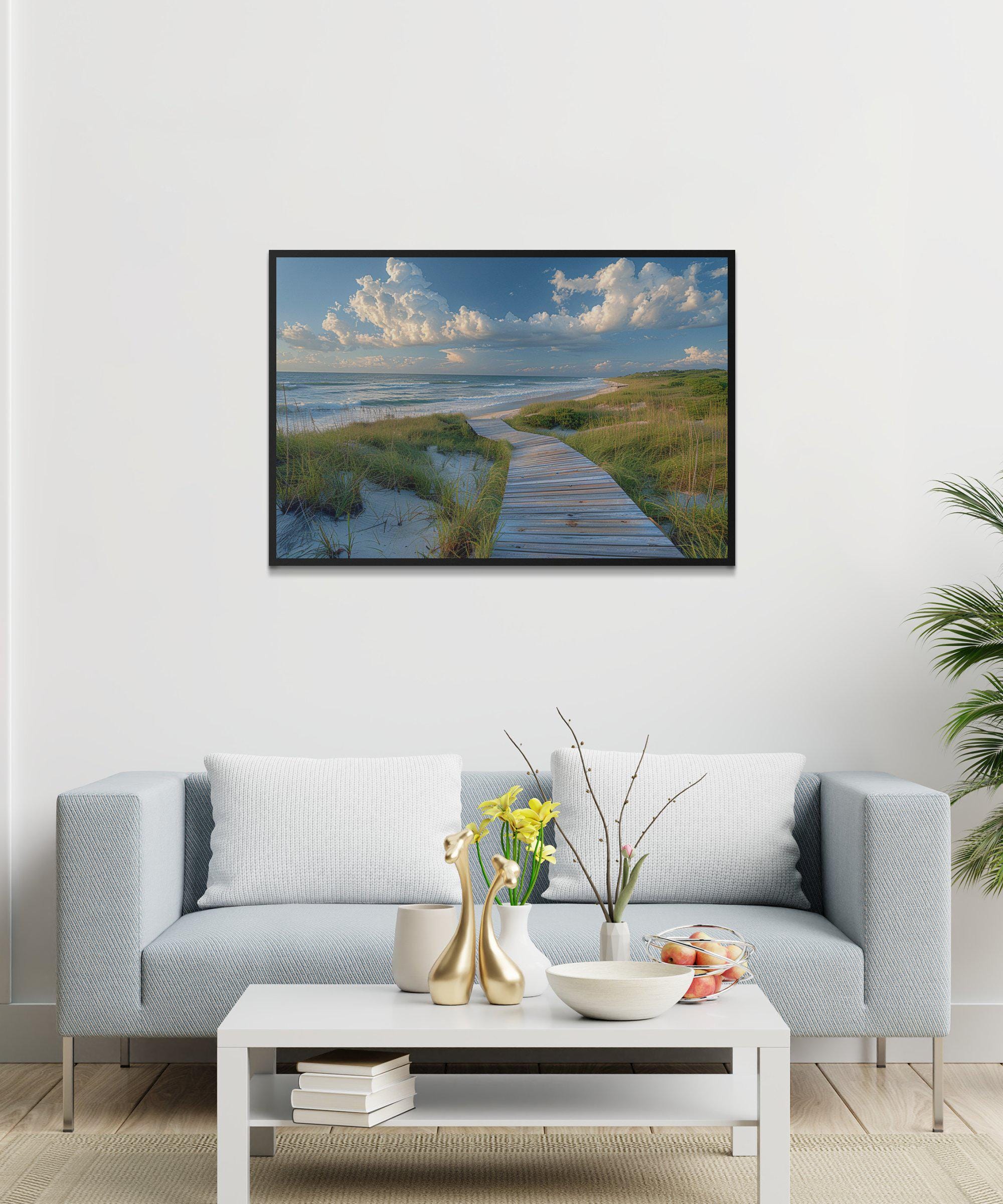 Coastal Beach Path Wall Art, Serene Ocean View Canvas, Tranquil Seaside ...