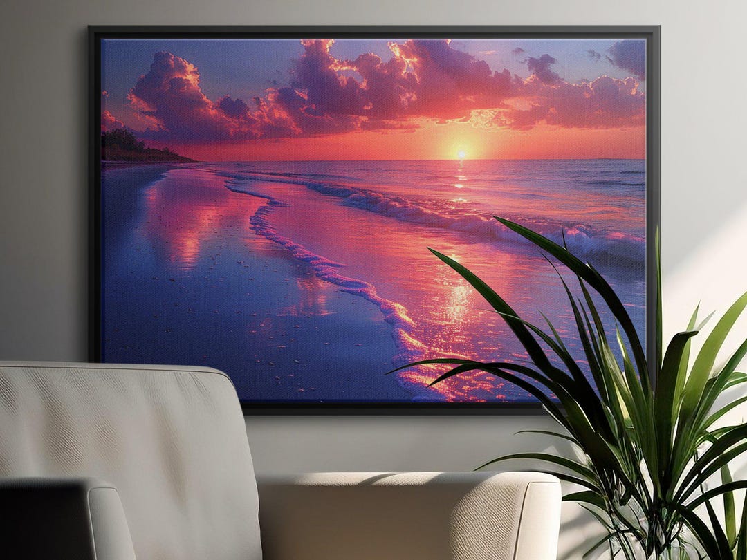 Sunset Beach Wall Art, Ocean Waves at Dusk, Coastal Sunset Print ...
