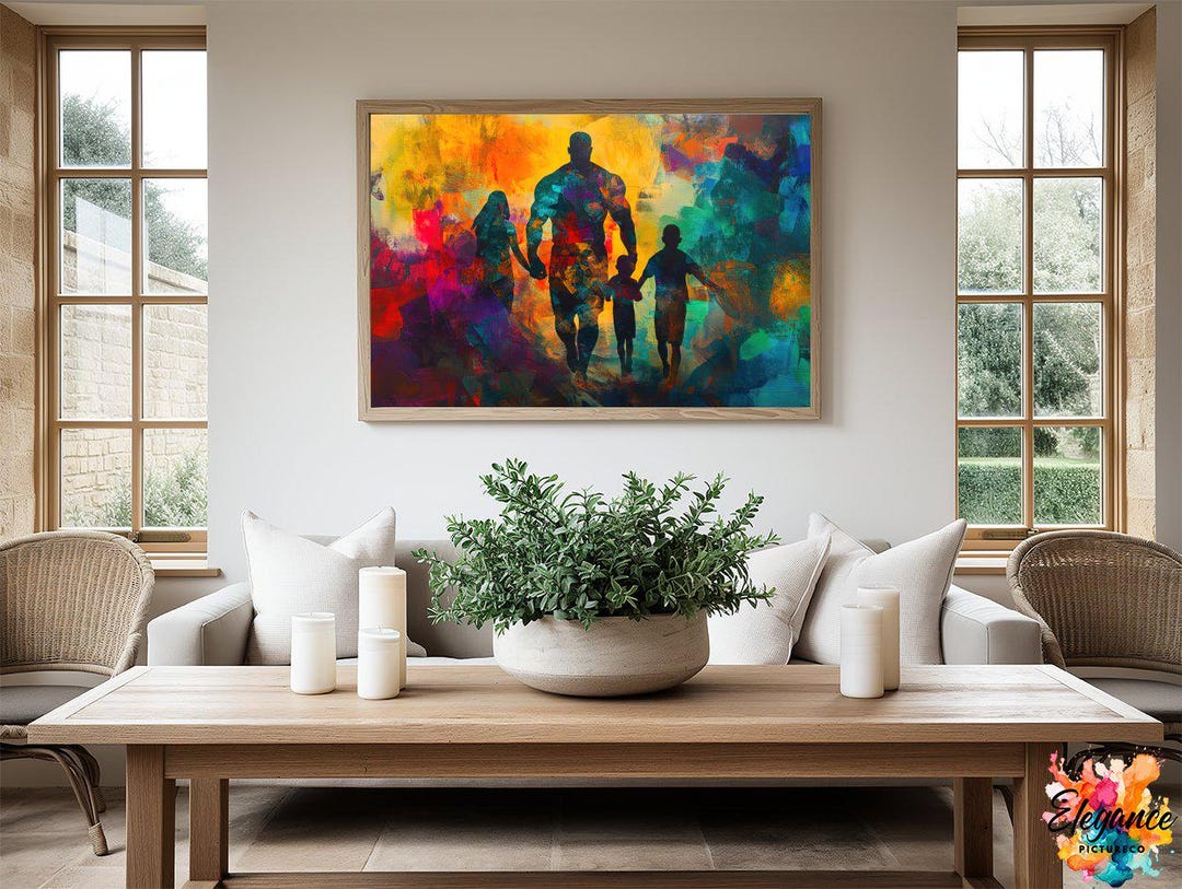 Colorful Family Silhouette Wall Art, Abstract Family Portrait, Vibrant ...