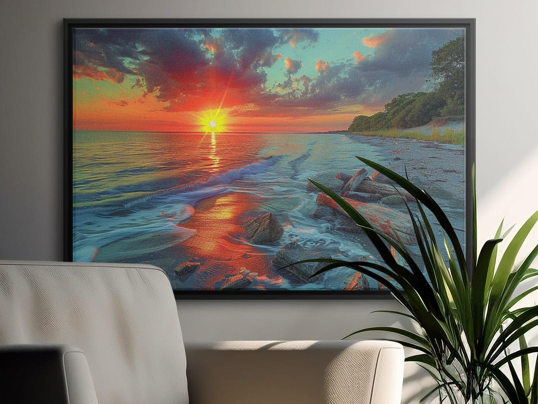 Sunset Beach Wall Art, Coastal Sunset Decor, Vibrant Ocean Sunrise ...